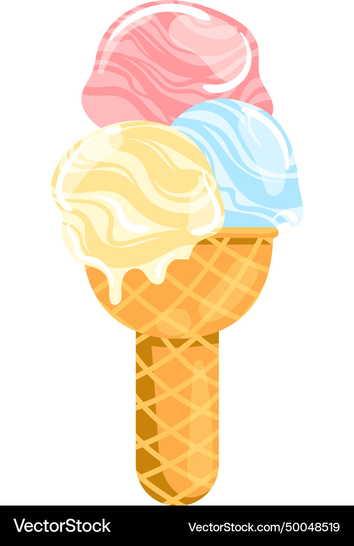 Three scoops of ice cream in a cone Royalty Free Vector