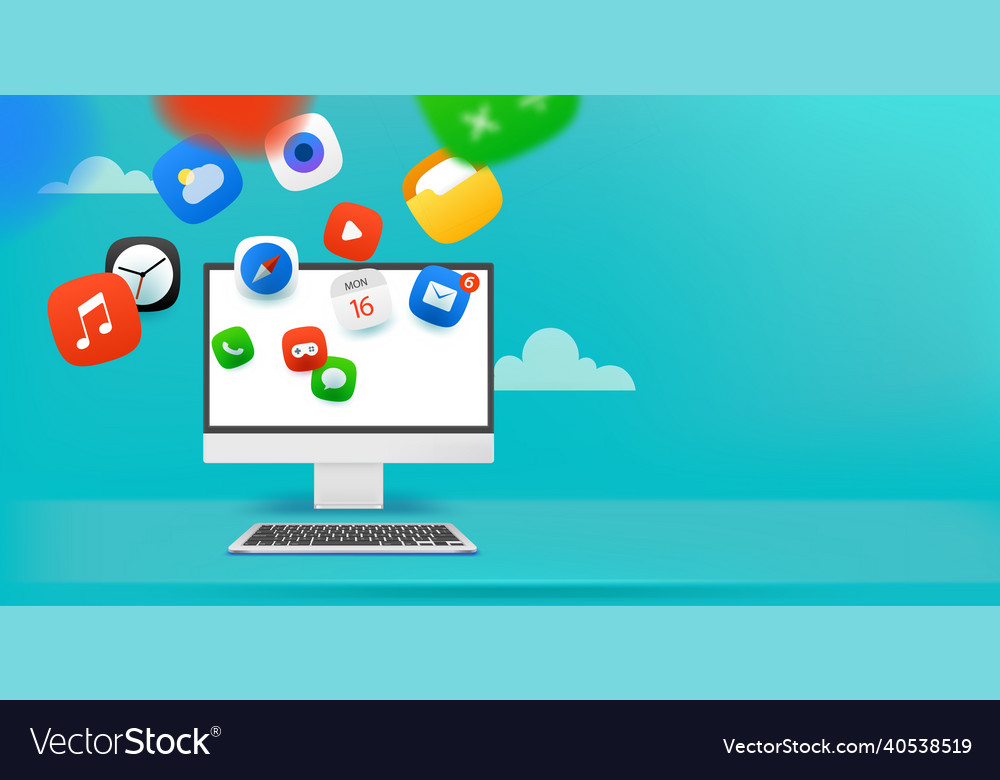 Using different internet applications on pc Vector Image