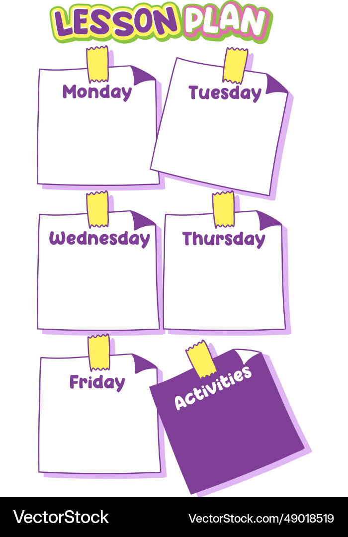 Weekly lesson plan template for monday to friday Vector Image