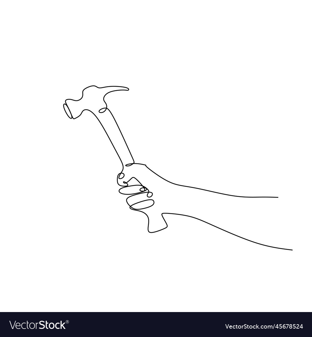 Continuous line drawing of hand holding hammer Vector Image