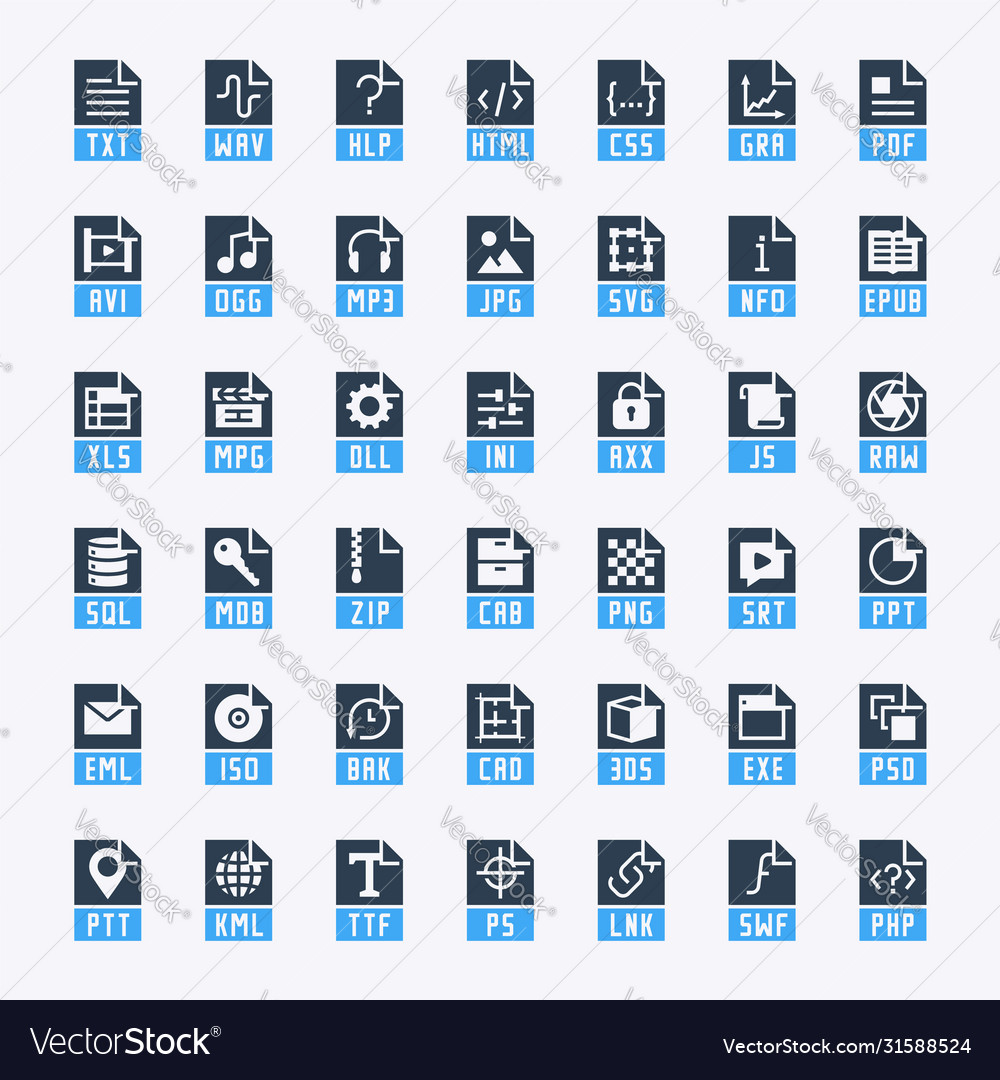 File formats icon set in glyph style Royalty Free Vector