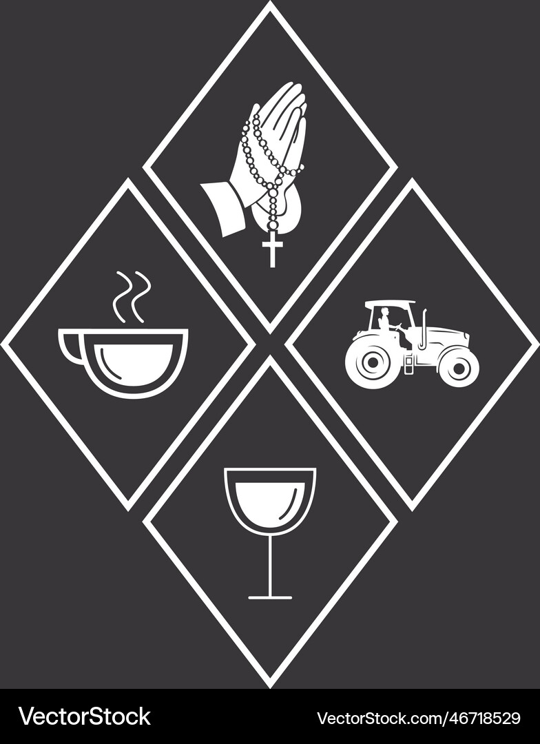 Coffee jesus wine and guy driving tractor Vector Image