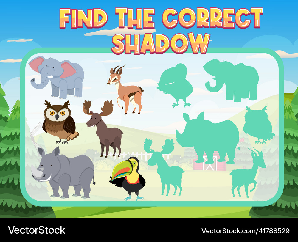 Find the correct shadow match worksheet Royalty Free Vector