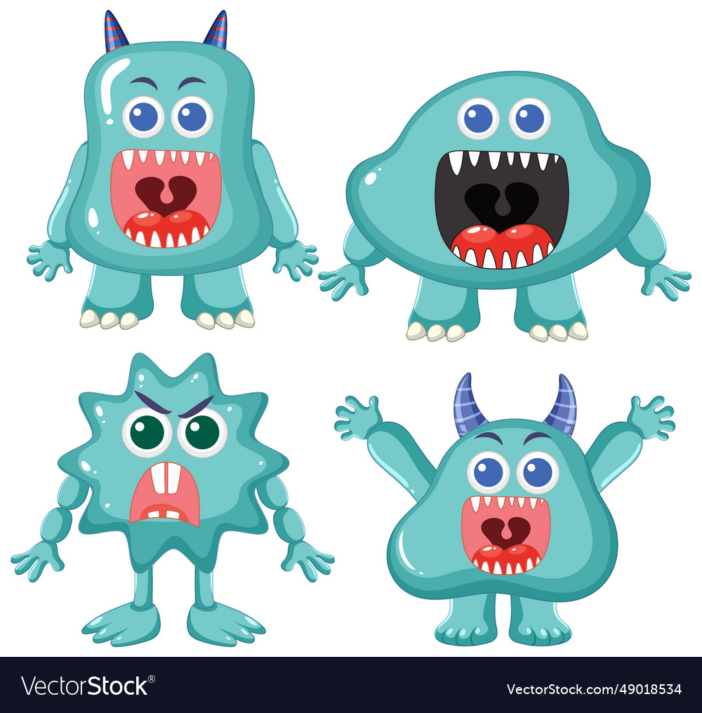 Blue Cute Alien Monsters Cartoon Characters Vector Image