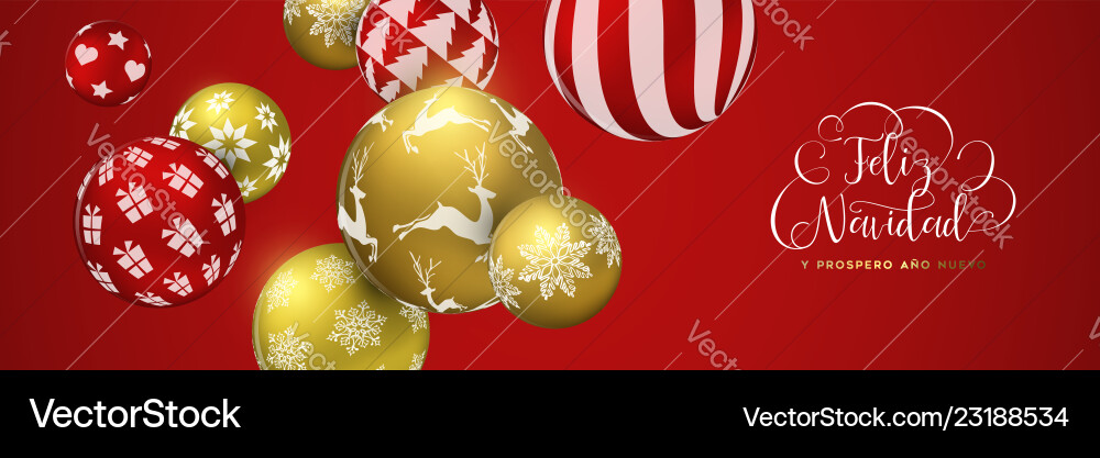 Red christmas ball banner in spanish language Vector Image