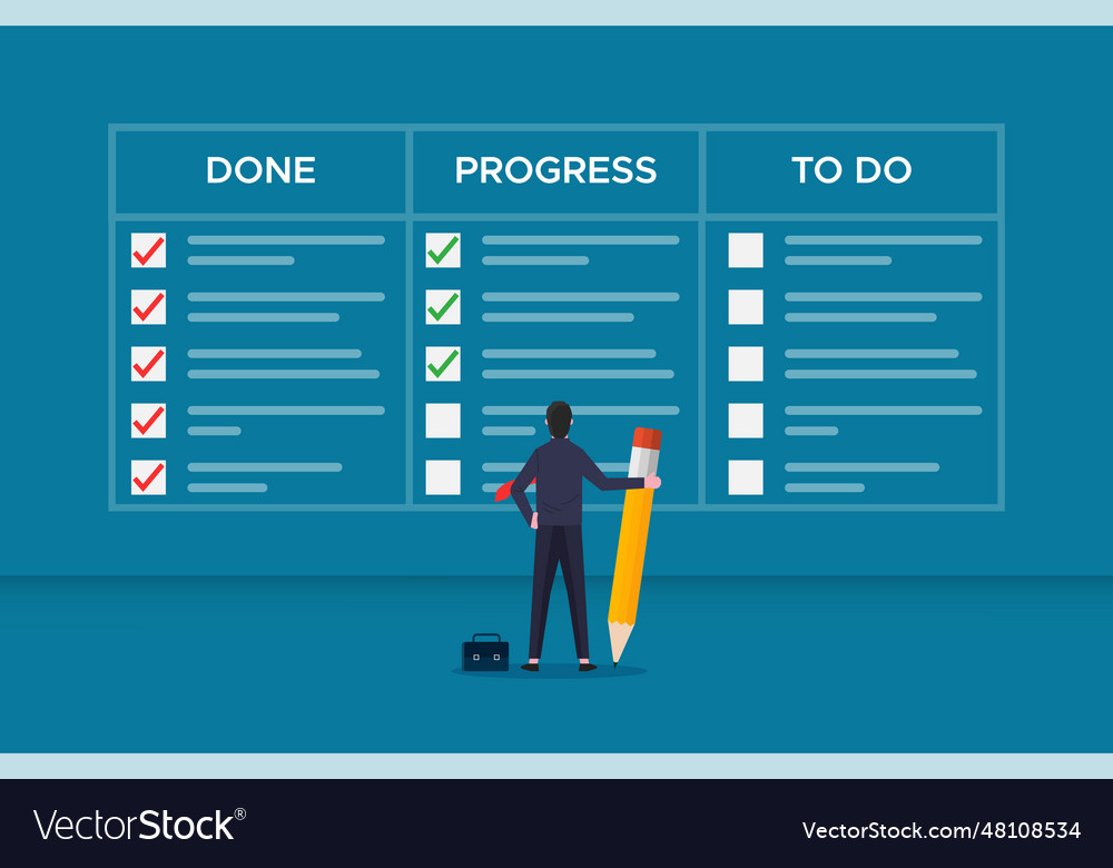 Task management concept businessman filling check Vector Image