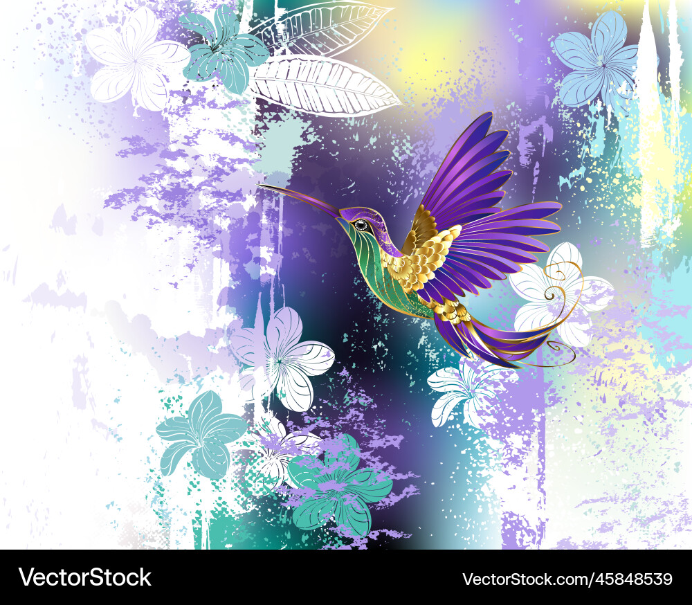 Violet hummingbird on picturesque background Vector Image