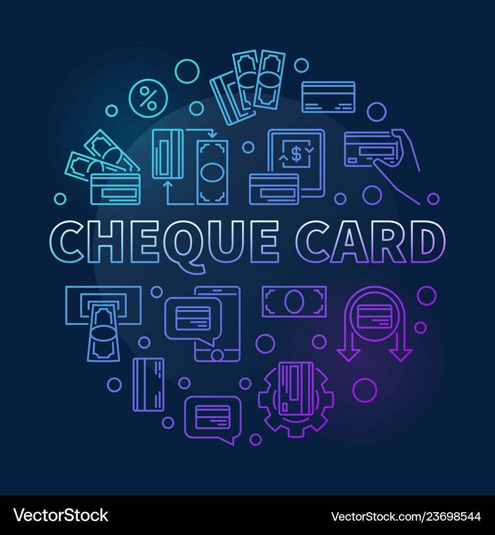 Cheque card round colorful outline Royalty Free Vector Image