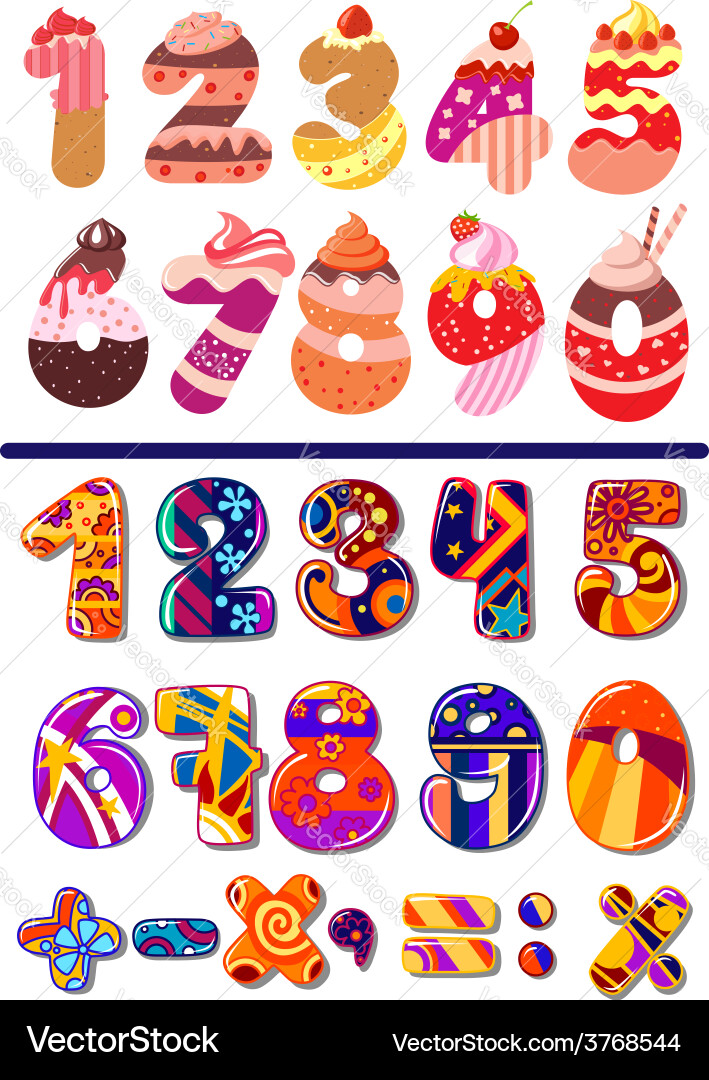 Colorful sets numbers or digits Royalty Free Vector Image