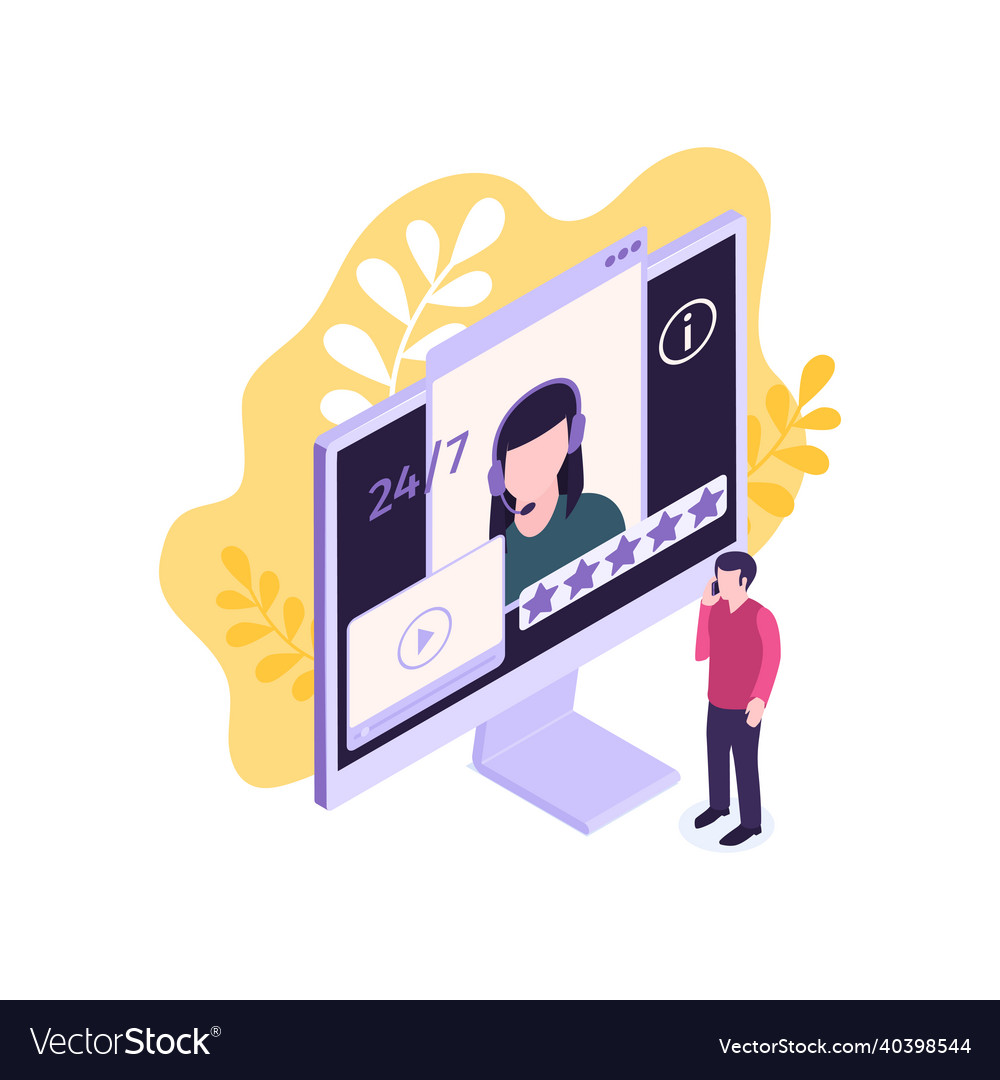 Customer support computer composition Royalty Free Vector