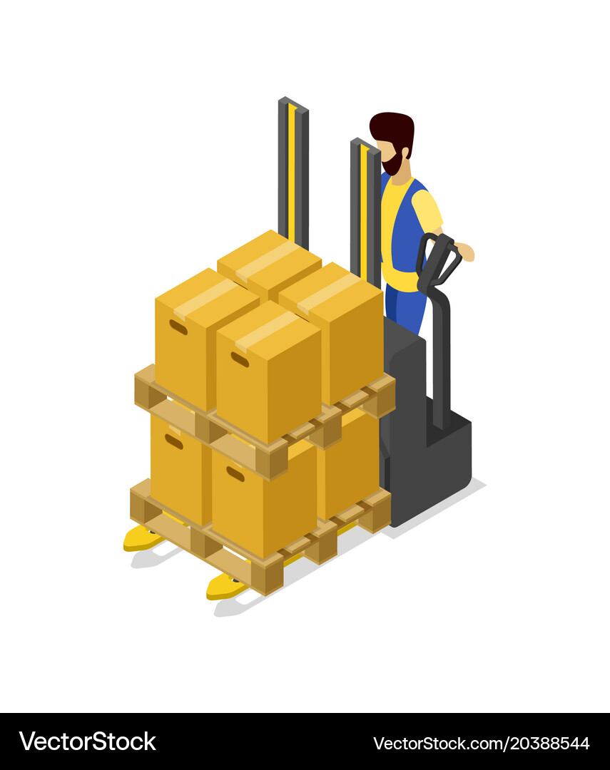Forklift cart loading boxes isometric 3d icon Vector Image