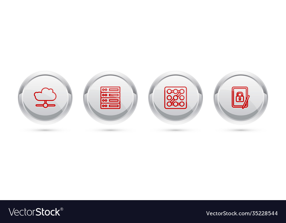 Set Line Network Cloud Connection Server Data Vector Image