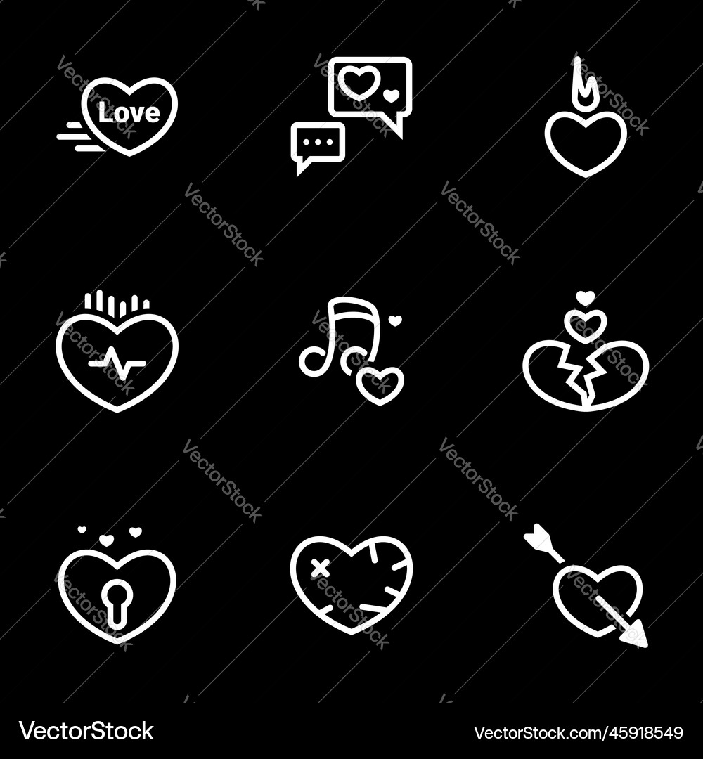 Icons for theme heart love relationship icon set Vector Image