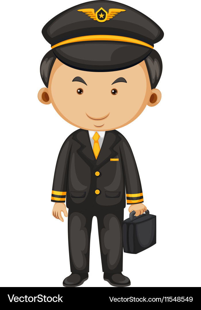Pilot in black suit and briefcase Royalty Free Vector Image
