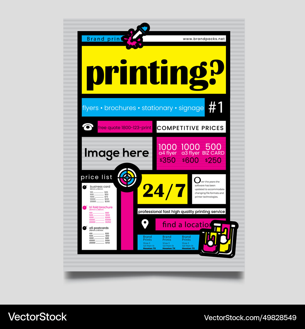 Printing company business flyer design Royalty Free Vector