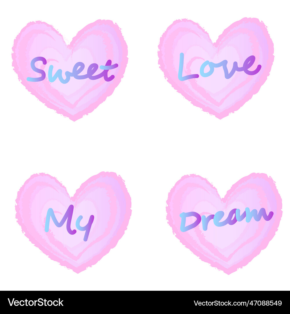 Set of pink hearts with words Royalty Free Vector Image