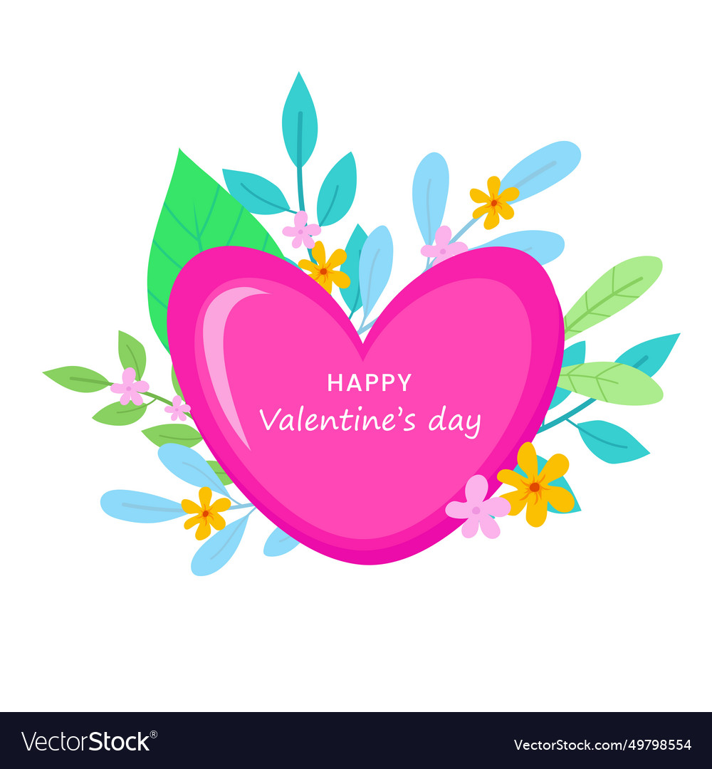 Happy valentines day card with heart and flowers Vector Image