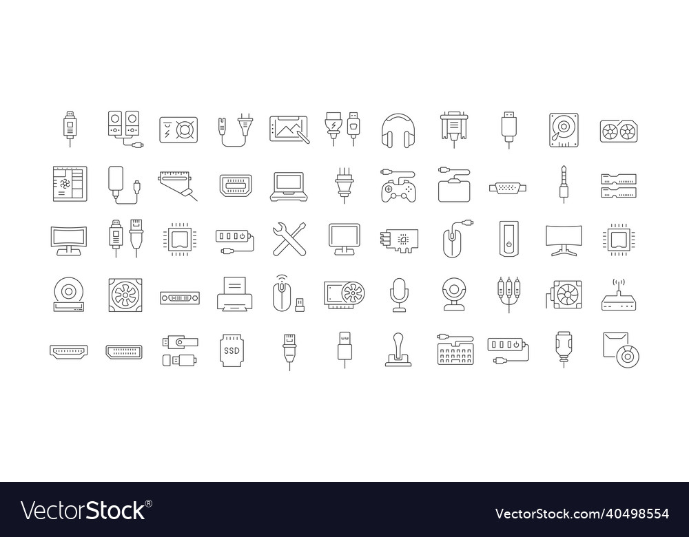 Set of linear icons of upgrading computer Vector Image