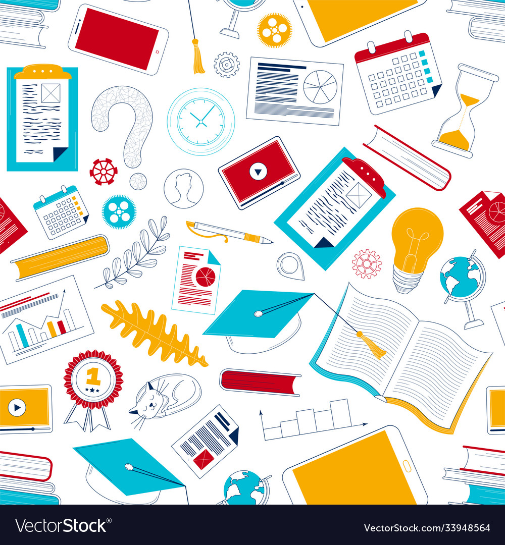 School items flat seamless pattern Royalty Free Vector Image