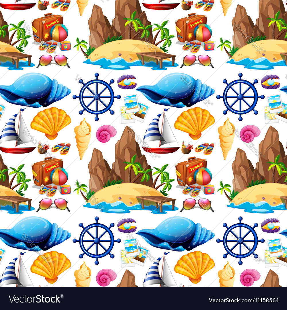 Seamless background design with sea elements Vector Image