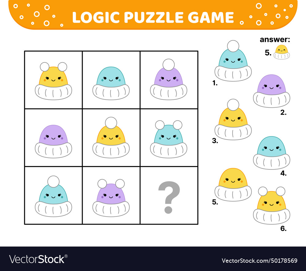 Logic puzzle game with warm hats squishmallow Vector Image
