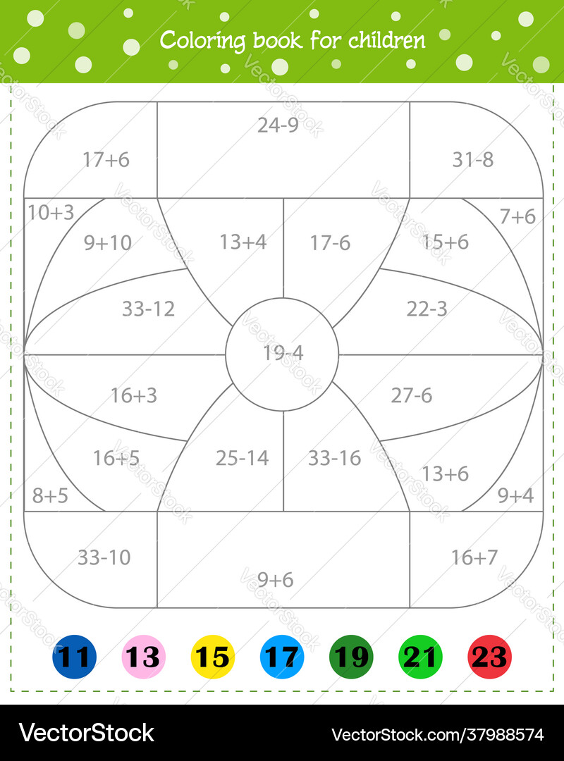 Mathematical coloring book for children addition Vector Image