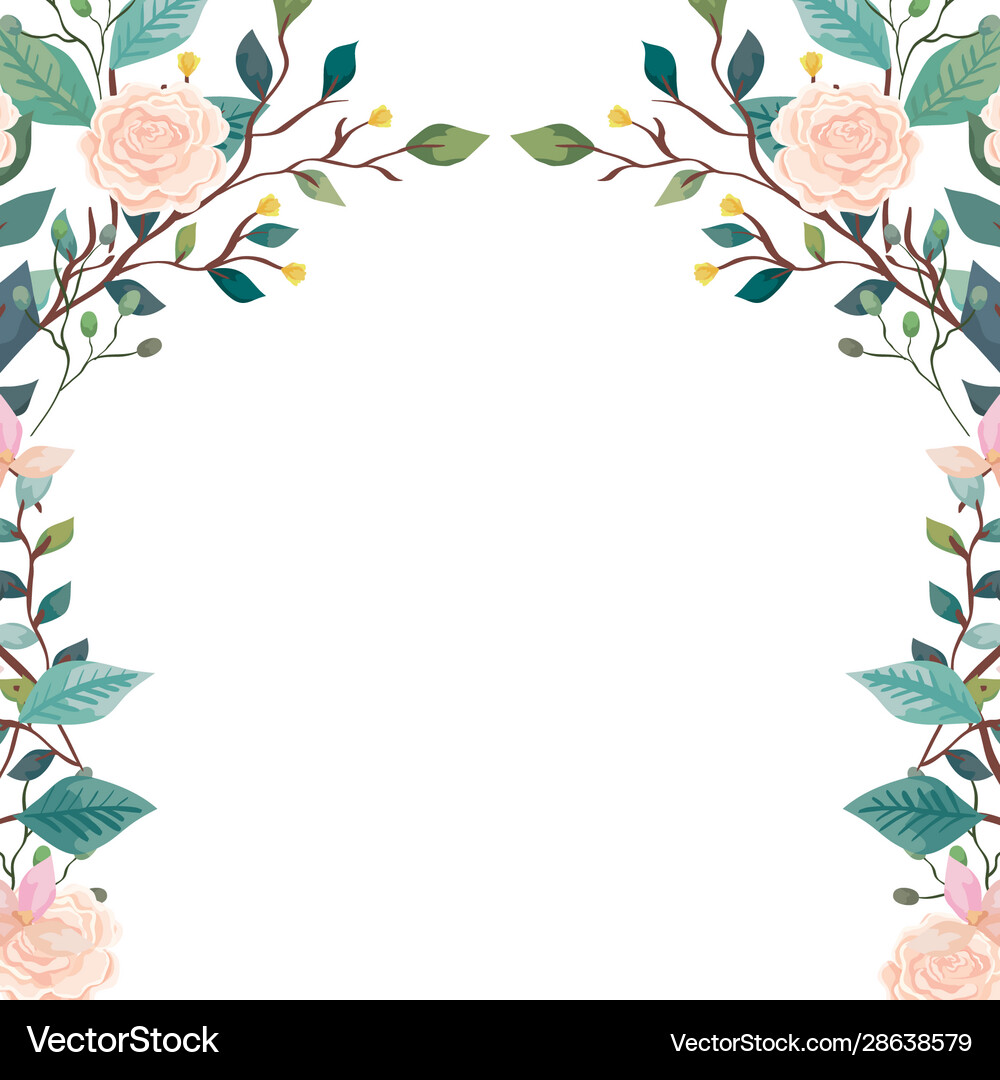 Frame roses with branches and leafs isolated Vector Image
