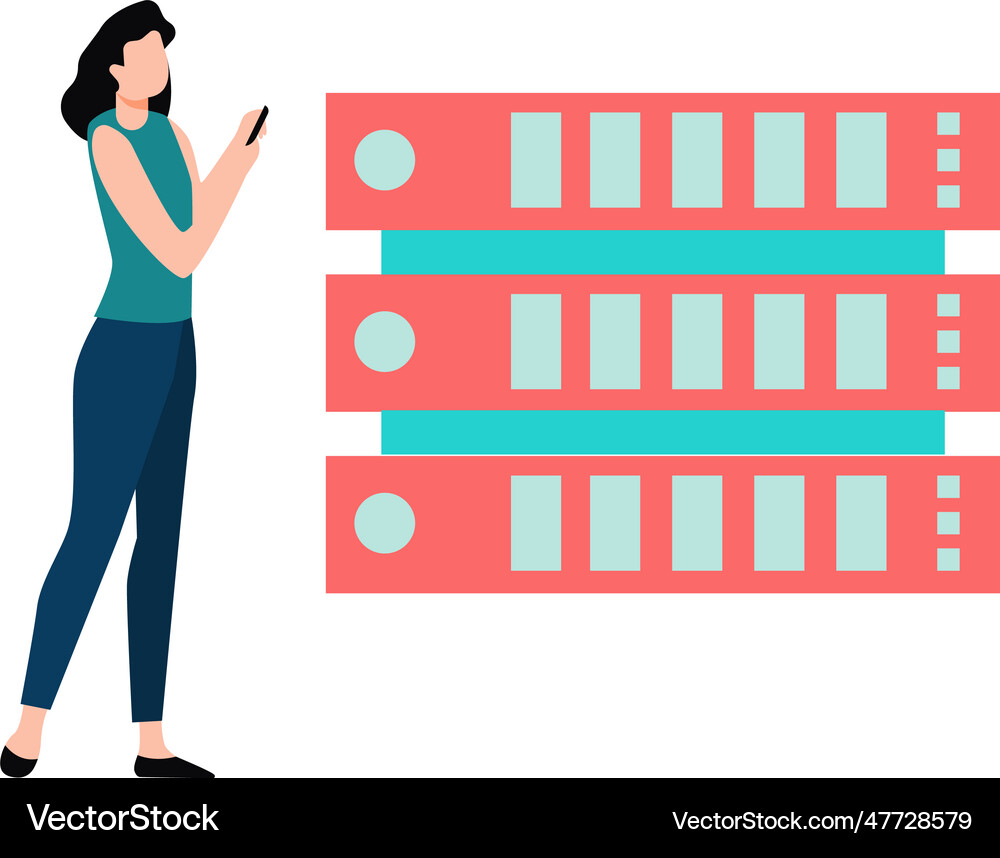 Girl is standing next to the server Royalty Free Vector