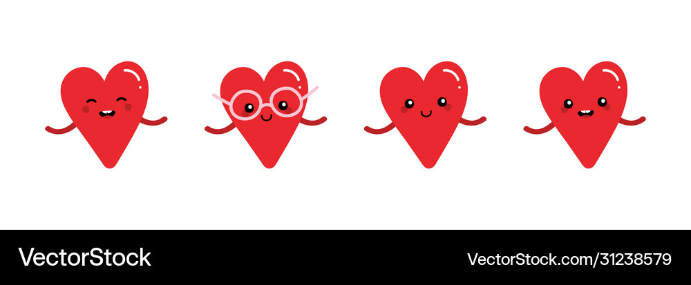 Happy cartoon red heart characters Royalty Free Vector Image