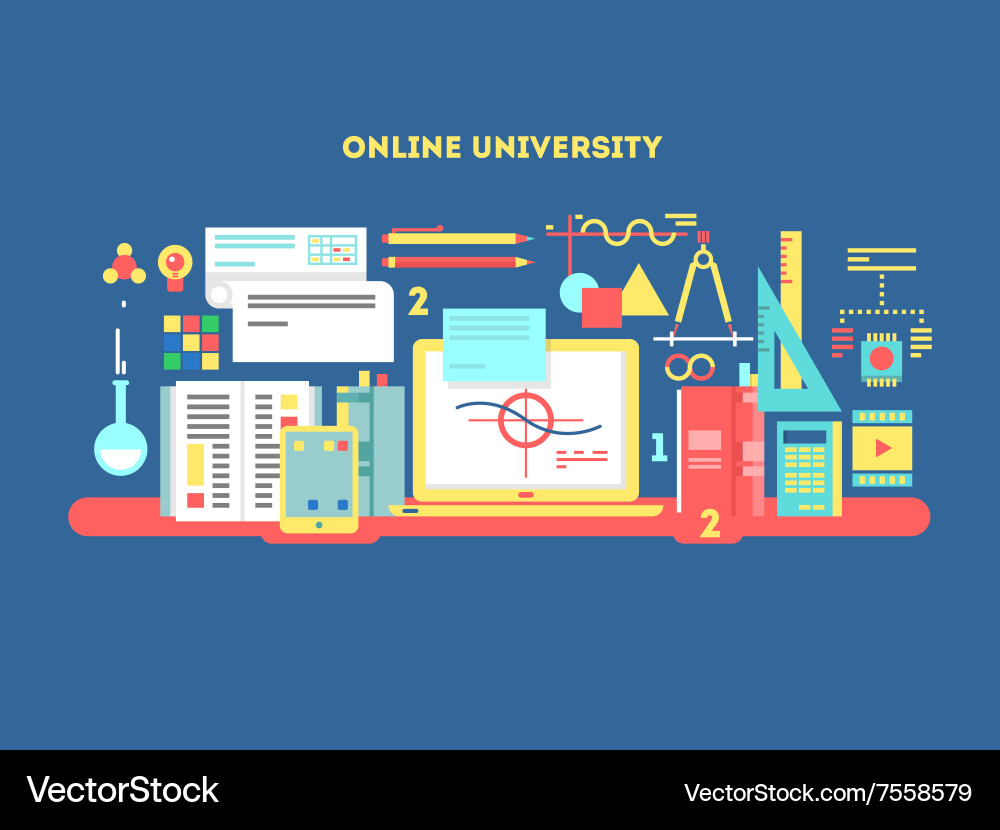 Online university design flat Royalty Free Vector Image