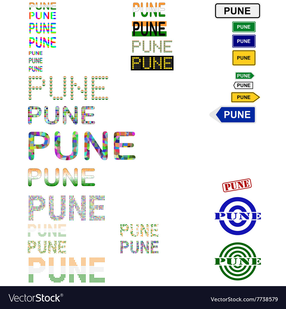 Pune text design set Royalty Free Vector Image