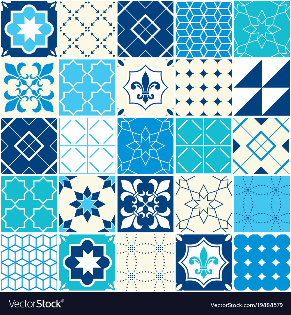 Seamless blue tile pattern azulejos tiles Vector Image