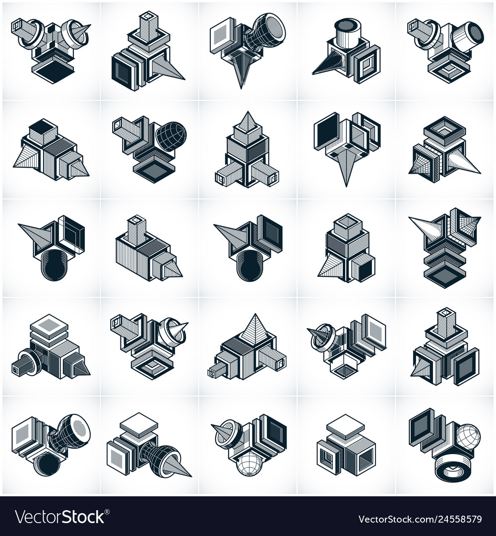 Set of isometric abstract geometric shapes Vector Image