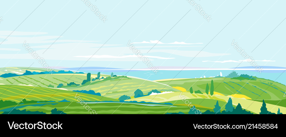 Farming hills summer landscape background Vector Image