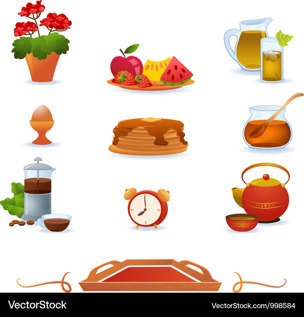 Red breakfast icons set Royalty Free Vector Image