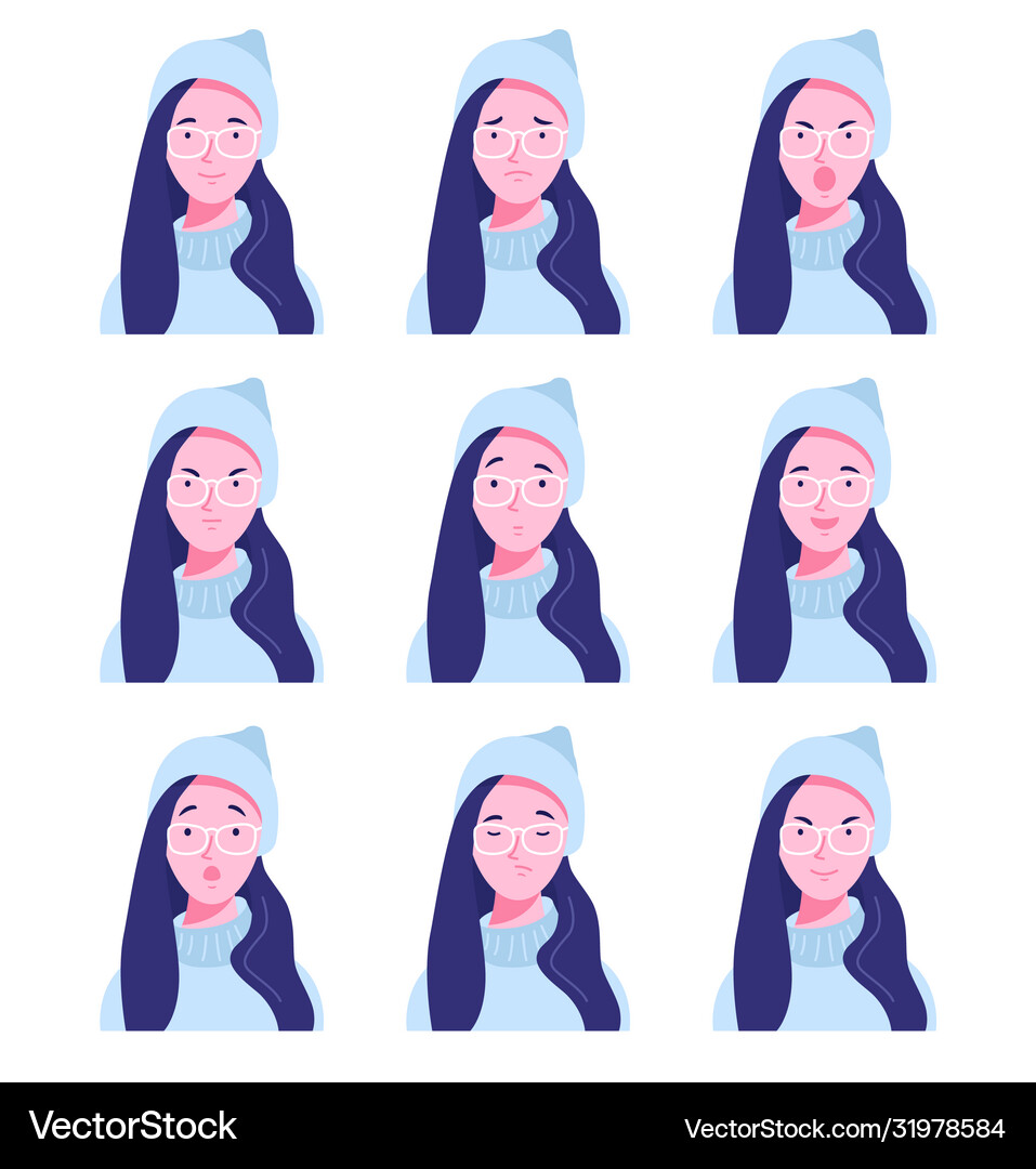 Set female avatars with different emotions Vector Image