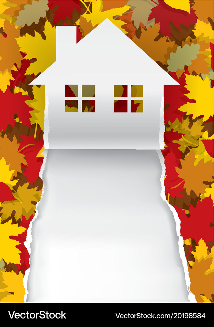 Torn paper house on autumn background Royalty Free Vector