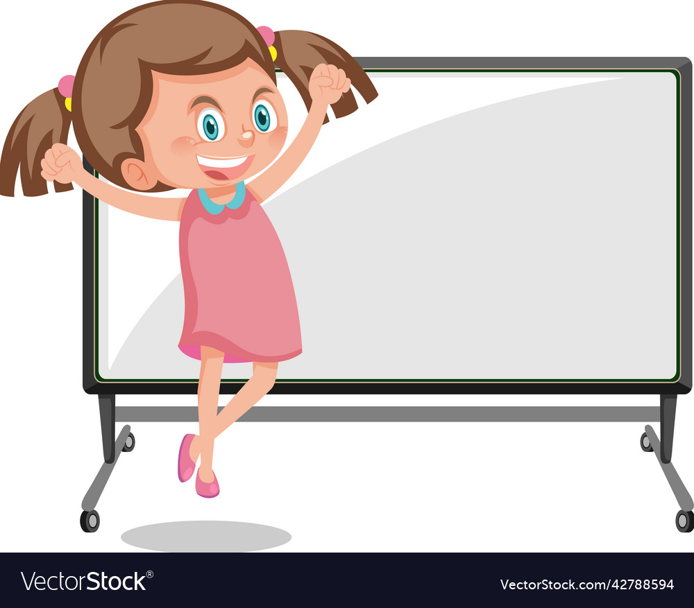 Cute girl holding blank board in cartoon style Vector Image