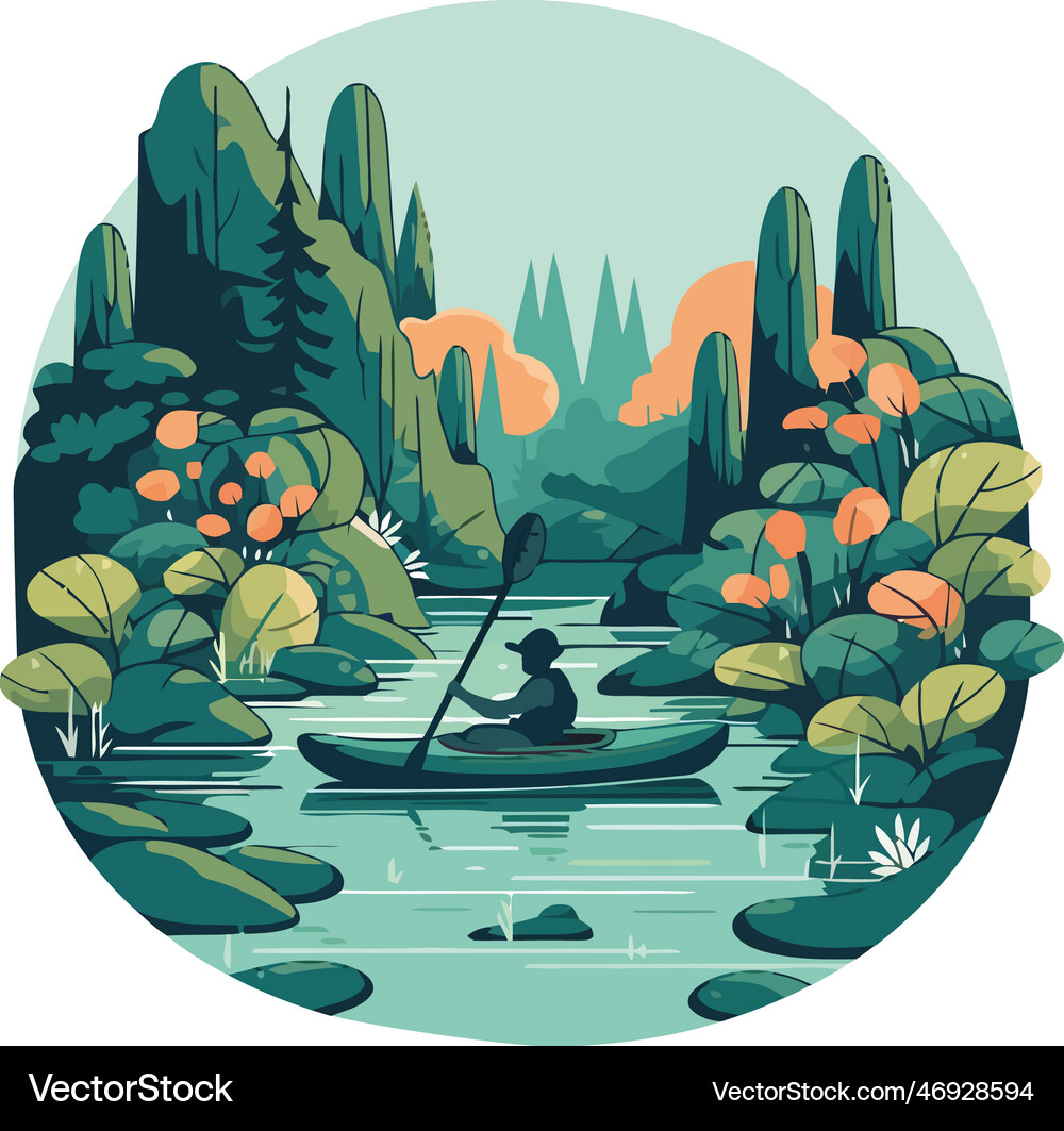 Man canoeing in nature for relaxation Royalty Free Vector