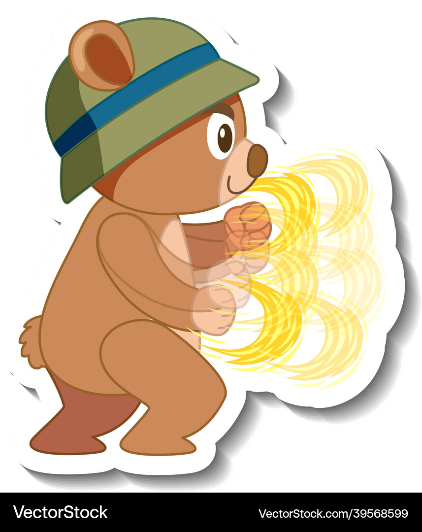 Cute bear cartoon wearing hat sticker side view Vector Image