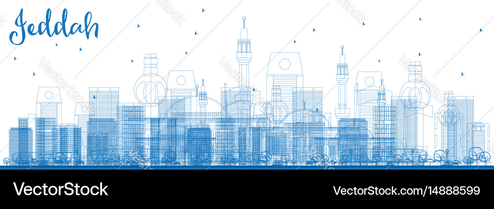 Outline jeddah skyline with blue buildings Vector Image