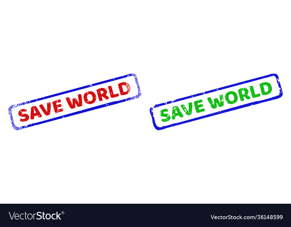 Save world bicolor rough rectangular stamp seals Vector Image