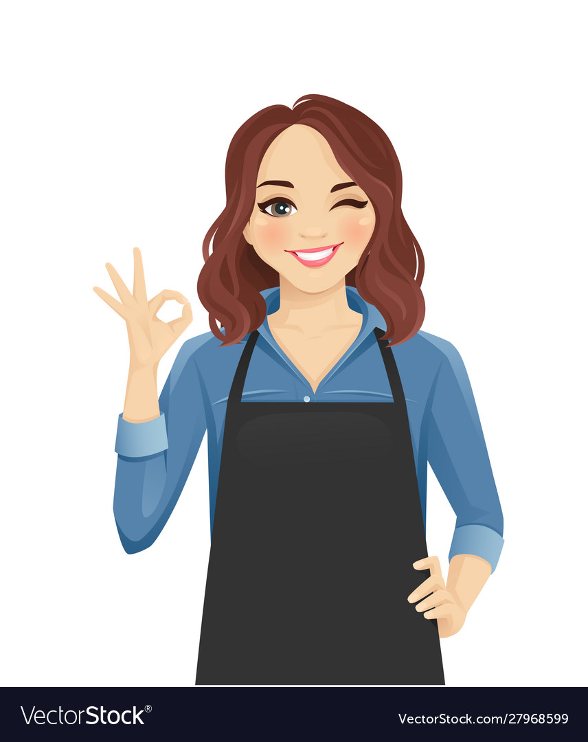 Woman In Apron Gesturing Ok Sign Royalty Free Vector Image