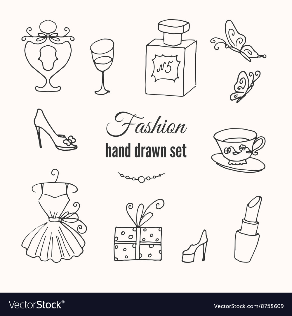 Fashion hand drawn elements set Royalty Free Vector Image Fashion hand drawn elements set Royalty Free Vector Image