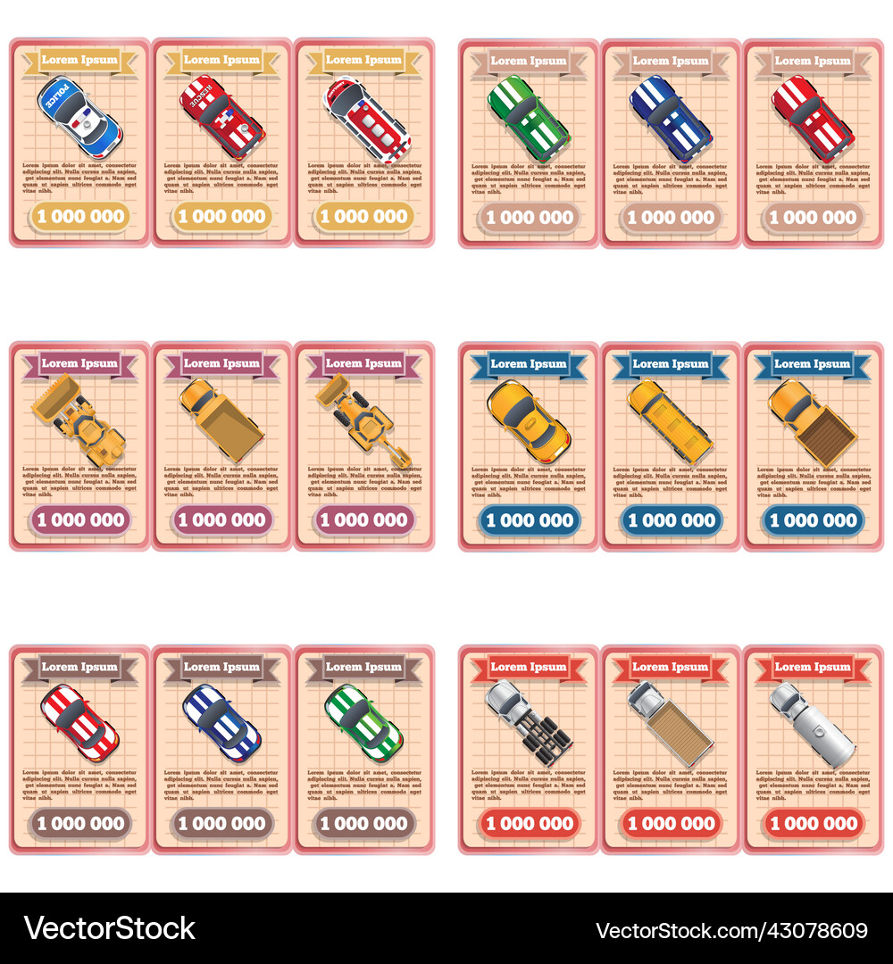 Game cards with cars Royalty Free Vector Image