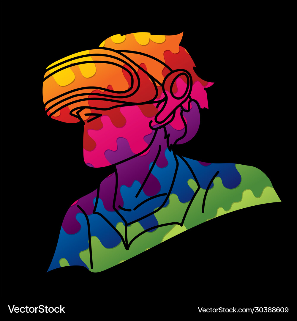 Man wearing virtual reality glasses cartoon Vector Image