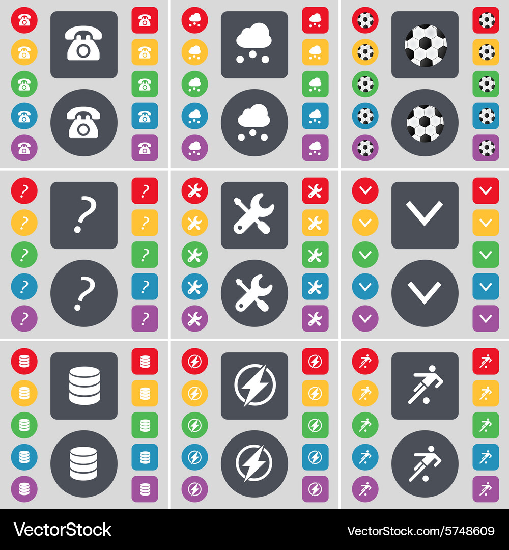 Retro phone cloud ball question mark wrench arrow Vector Image