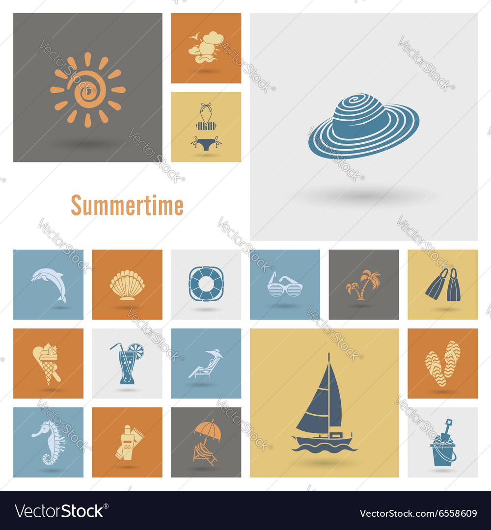 Summer and beach simple flat icons Royalty Free Vector Image
