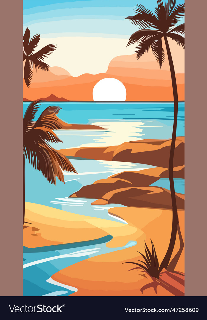 Tropical beach with palm trees and sea Royalty Free Vector