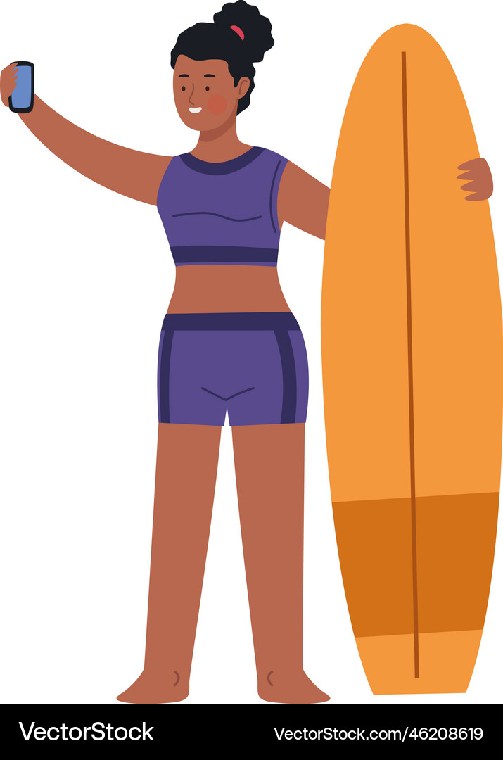 Afro woman with surfboard Royalty Free Vector Image